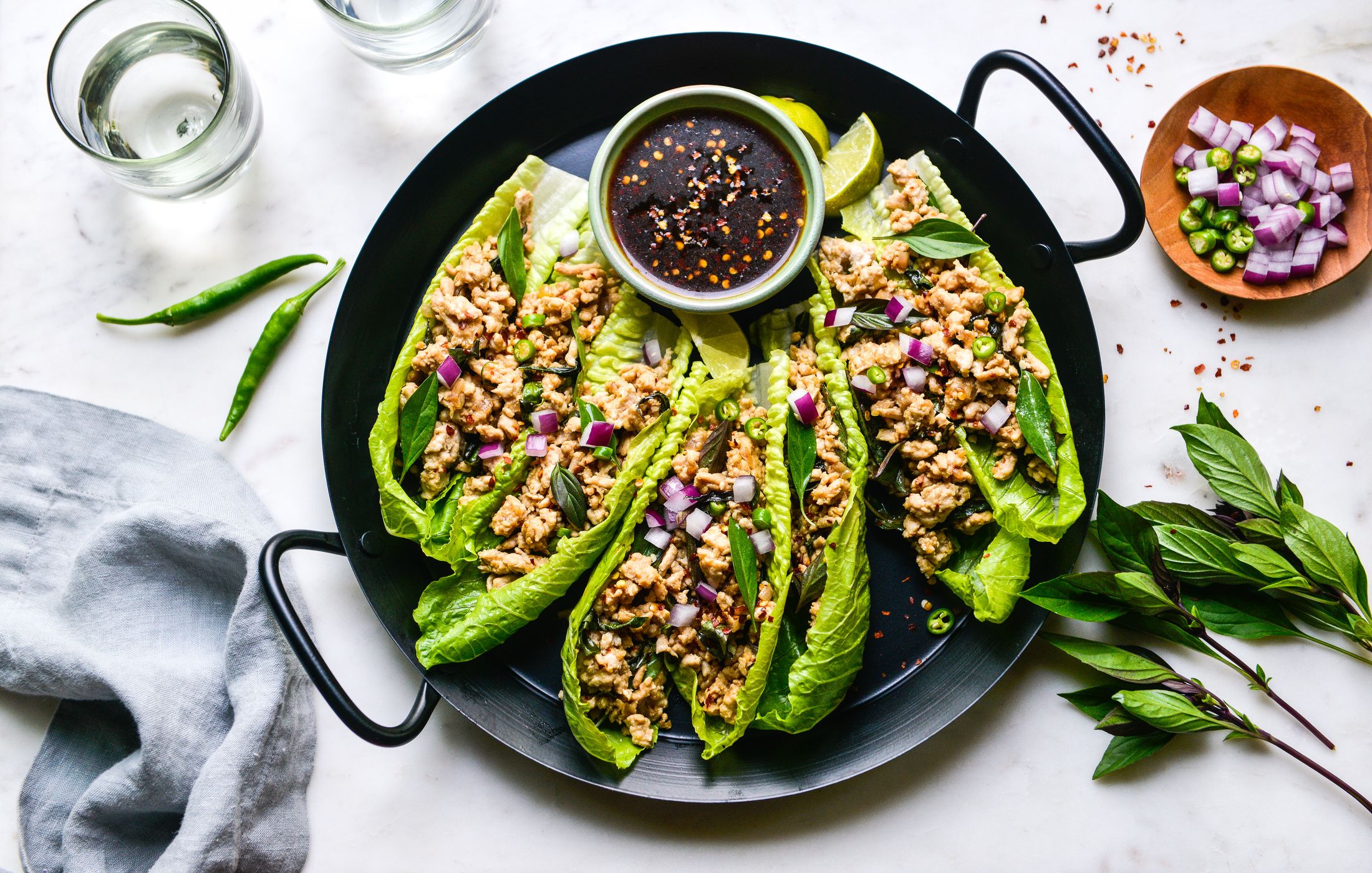 Thai Chicken Lettuce Wraps (Larb Gai) | Nourishing Meals®